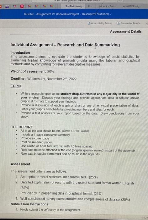 Individual Assignment - Research and Data Summarizing | Chegg.com