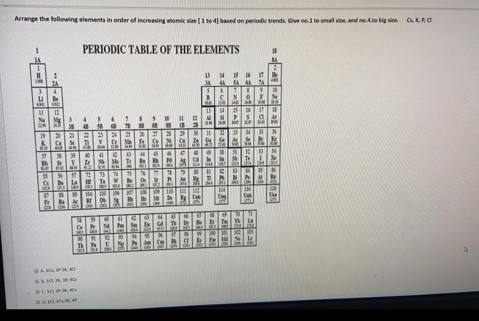 Solved Arrange the following elements in order of increasing | Chegg.com