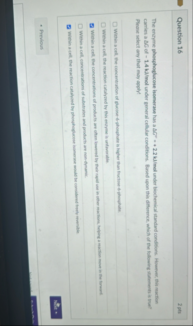 Solved Question 162 ﻿ptsThe enzyme phosphoglucose isomerase | Chegg.com