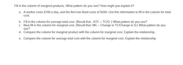 Solved Fill in the column of marginal products. What pattern | Chegg.com
