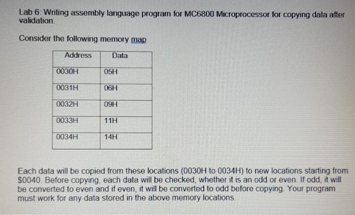 Solved Lab 6 Writing assembly language program for MC6800 | Chegg.com