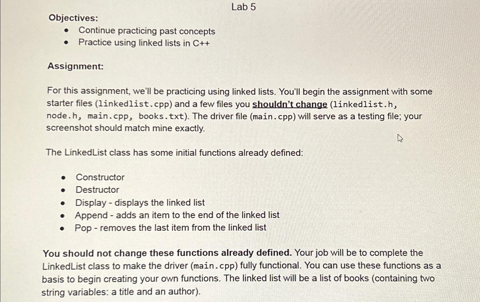 Solved Lab 5Objectives:Continue practicing past | Chegg.com