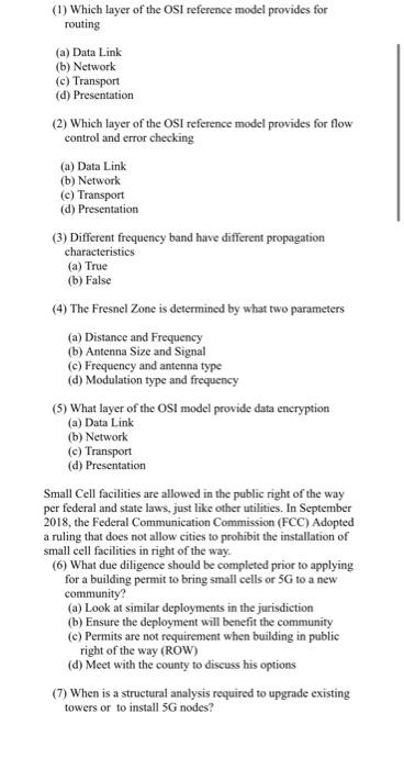 Solved (1) Which layer of the OSI reference model provides | Chegg.com