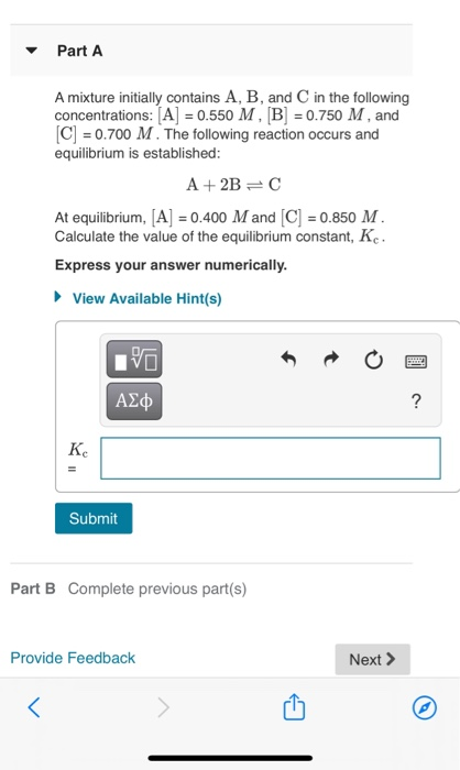 Solved Part A A mixture initially contains A, B, and C in | Chegg.com