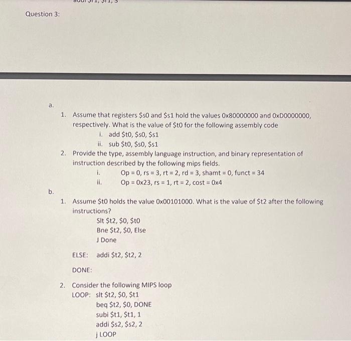 Solved 1. Assume that registers $s0 and $s1 hold the values | Chegg.com