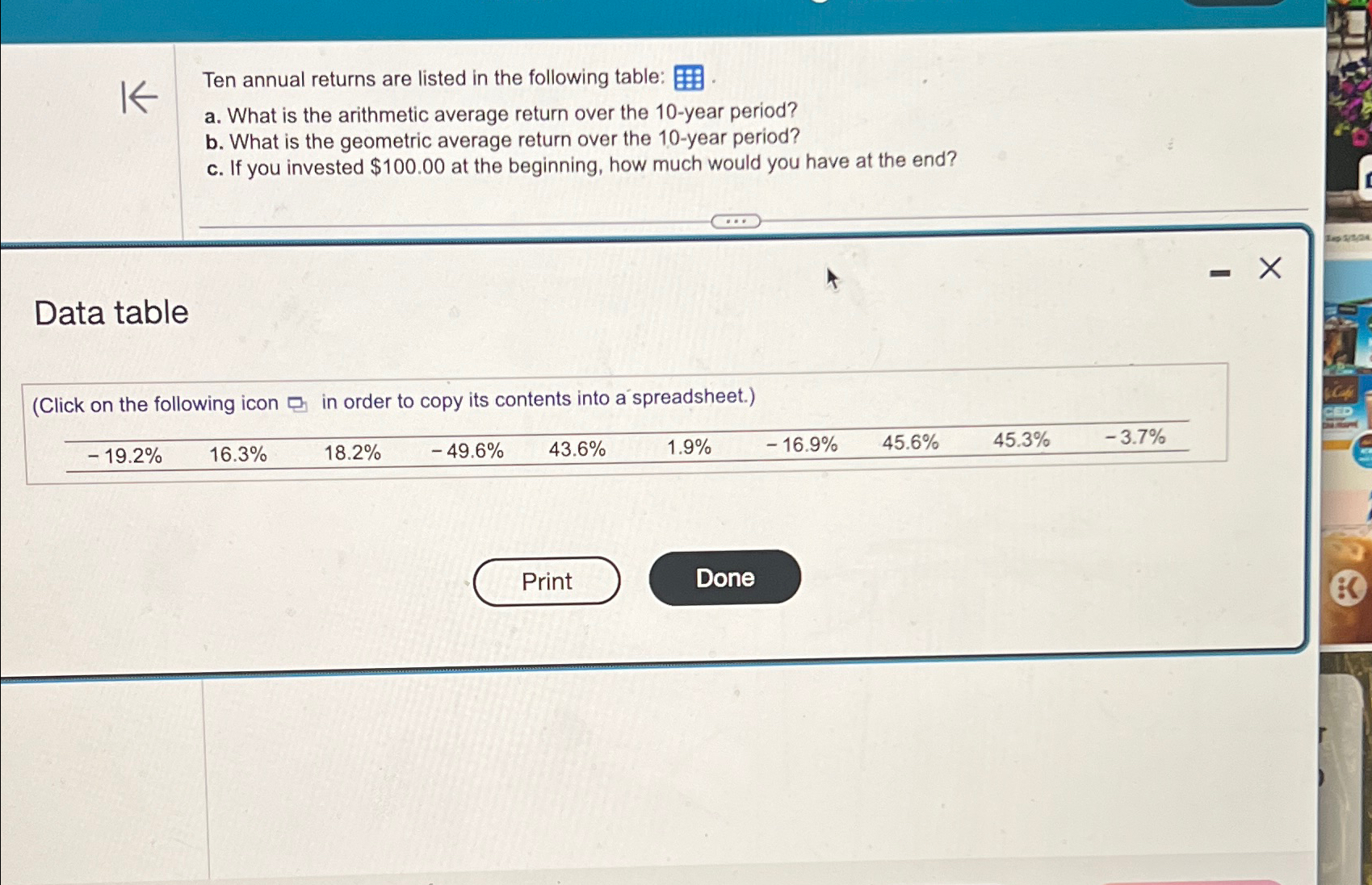 Solved Ten annual returns are listed in the following table: | Chegg.com
