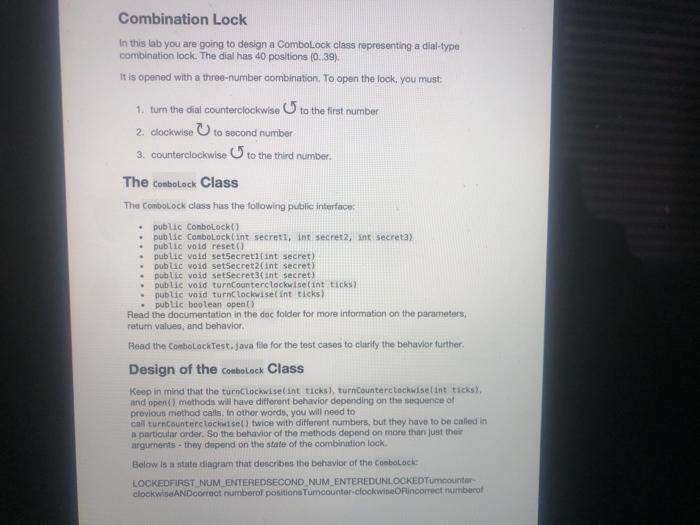 Combination Lock In this lab you are going to design | Chegg.com