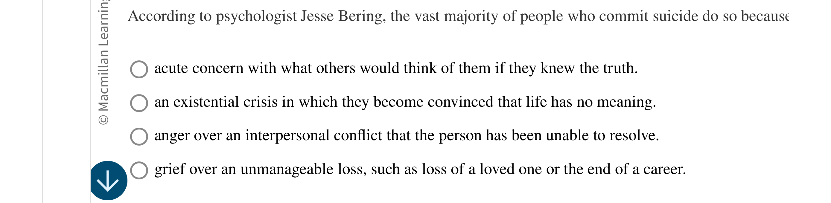 Solved According to psychologist Jesse Bering, the vast | Chegg.com