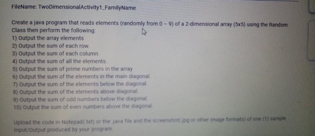 Solved FileName: TwoDimensionalActivity1_FamilyName Create a | Chegg.com