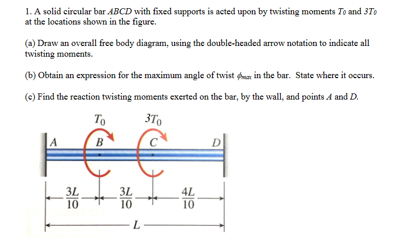 Solved 1. ﻿A solid circular bar \( ﻿A B C D \) ﻿with fixed | Chegg.com