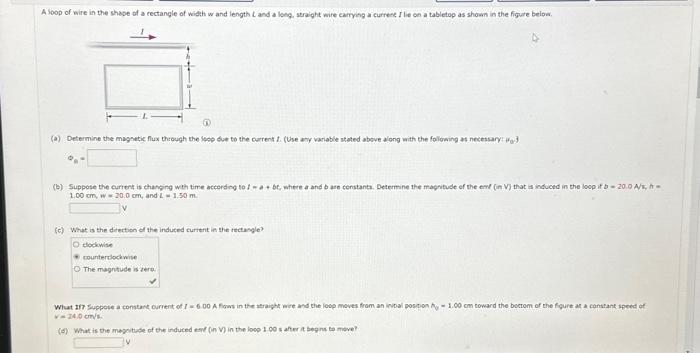 Solved Woop of wire in the shase of a rectangle of width w | Chegg.com