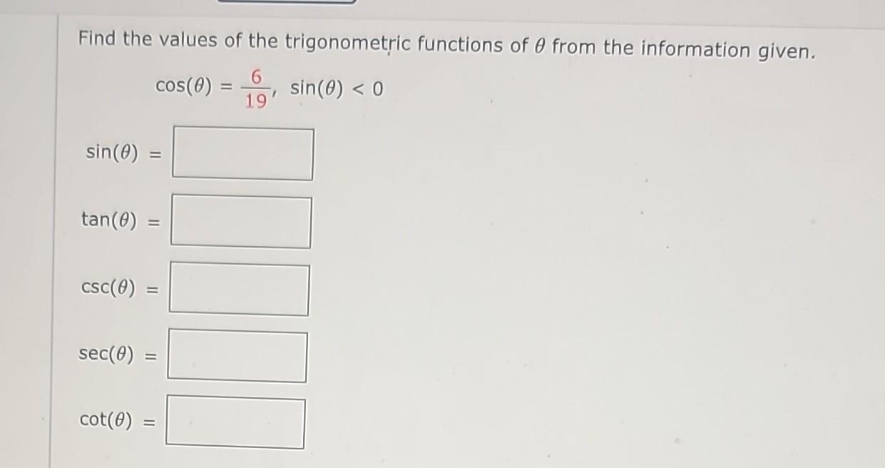 Solved Find the values of the trigonometric functions of θ | Chegg.com