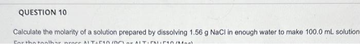 [Solved]: Calculate the molarity of a solution prepared by