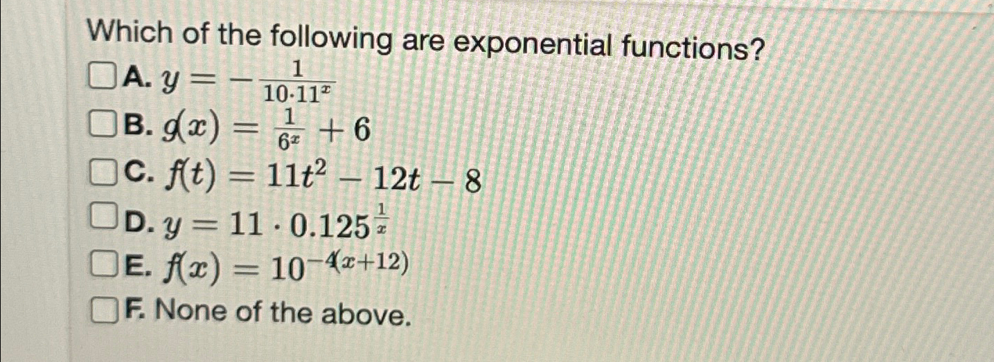 Solved Which of the following are exponential | Chegg.com