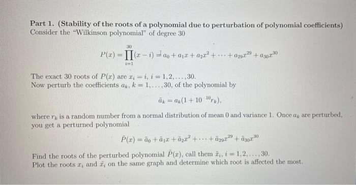 Part 1. (Stability of the roots of a polynomial due | Chegg.com