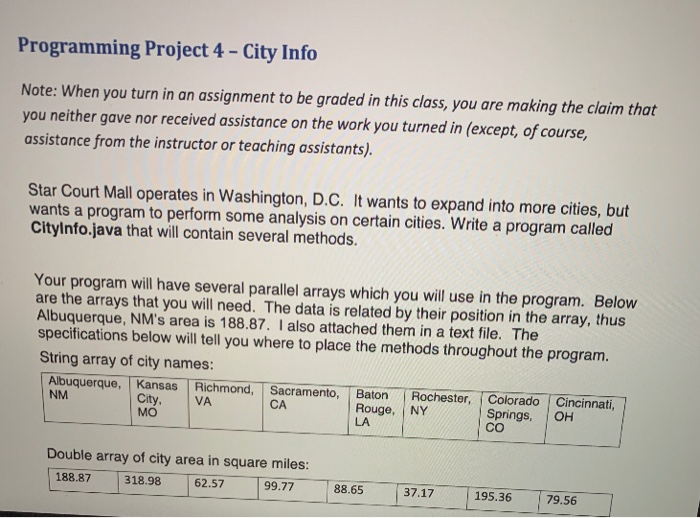 Solved Programming Project 4 - City Info Note: When you turn | Chegg.com