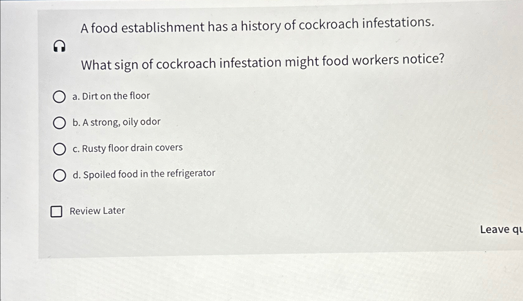 Solved A food establishment has a history of cockroach | Chegg.com