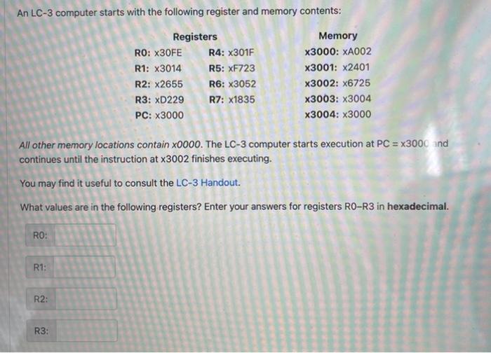 Solved An LC-3 computer starts with the following register | Chegg.com