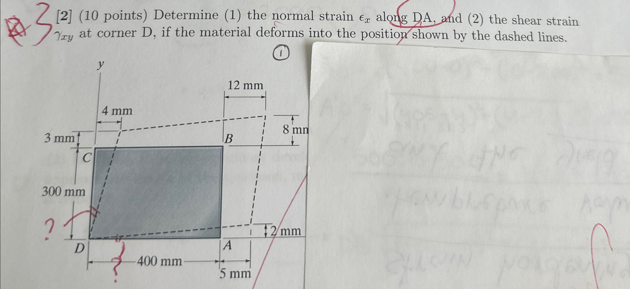 Solved [2] (10 ﻿points) ﻿Determine (1) ﻿the normal strain | Chegg.com