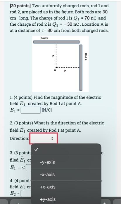 Solved [30 points] Two uniformly charged rods, rod 1 and rod | Chegg.com