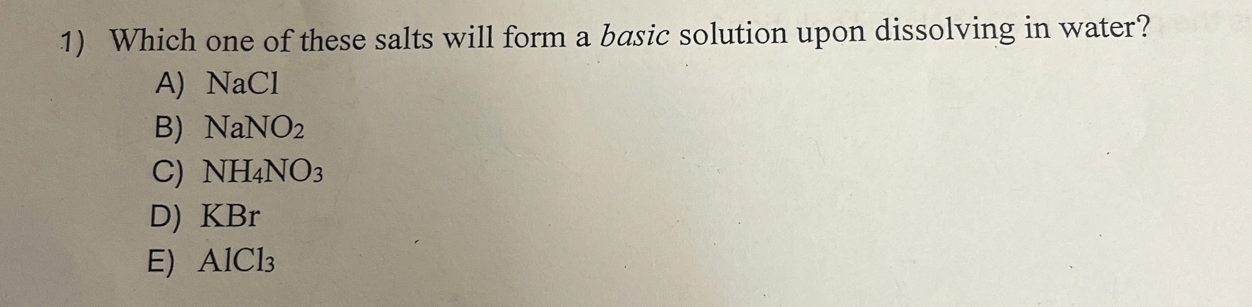 Solved Which one of these salts will form a basic solution | Chegg.com