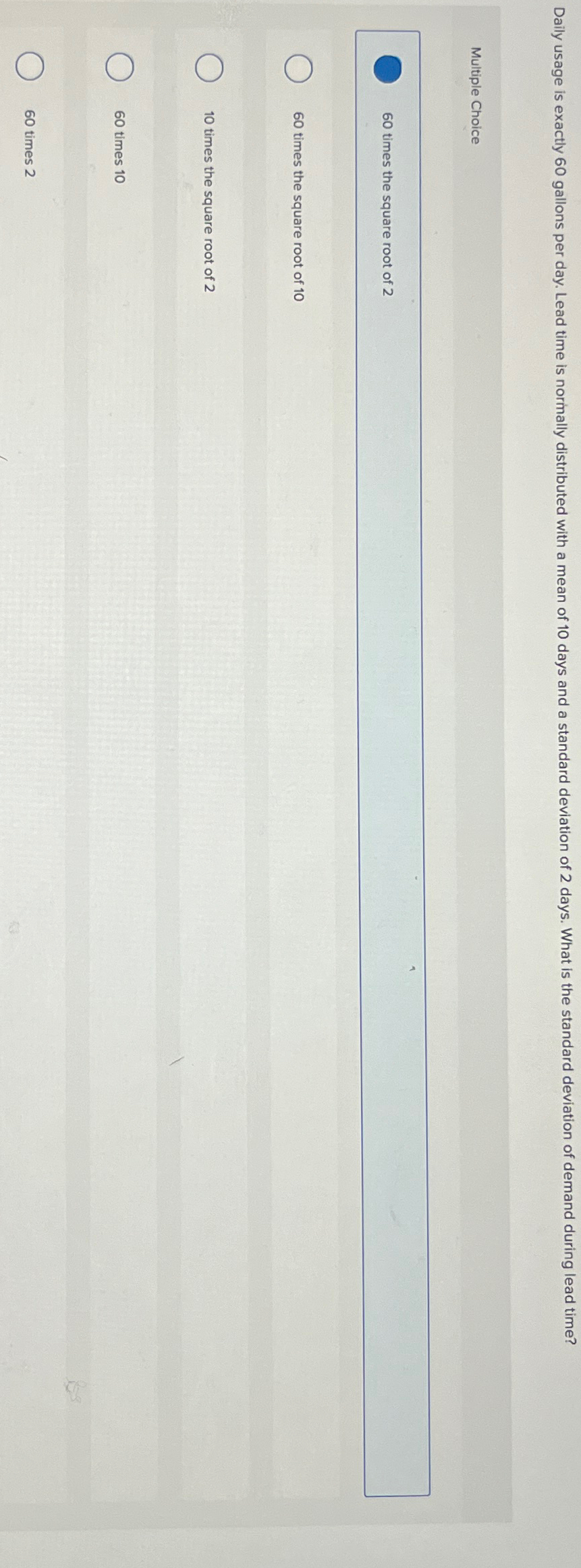 Multiple Choice60 ﻿times the square root of 260 | Chegg.com