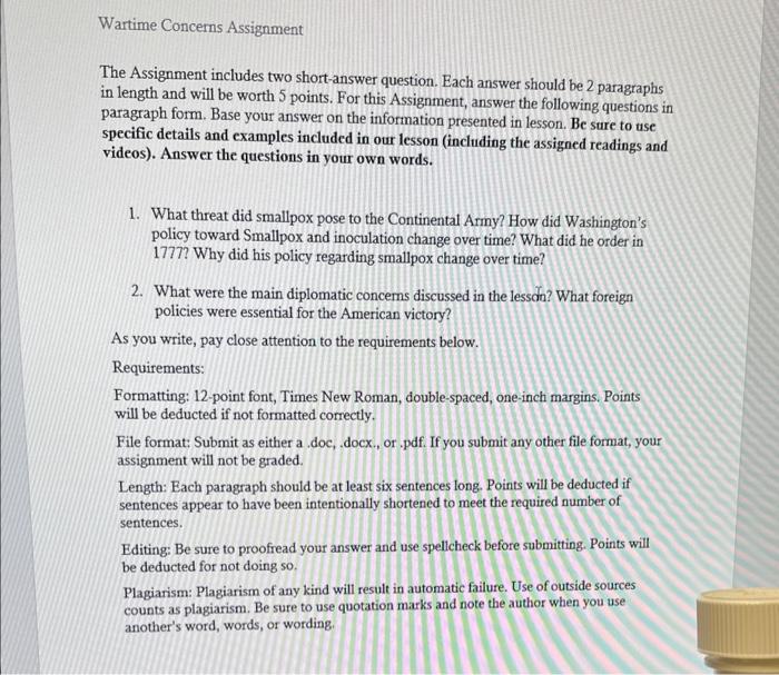 The Assignment includes two short-answer question. | Chegg.com