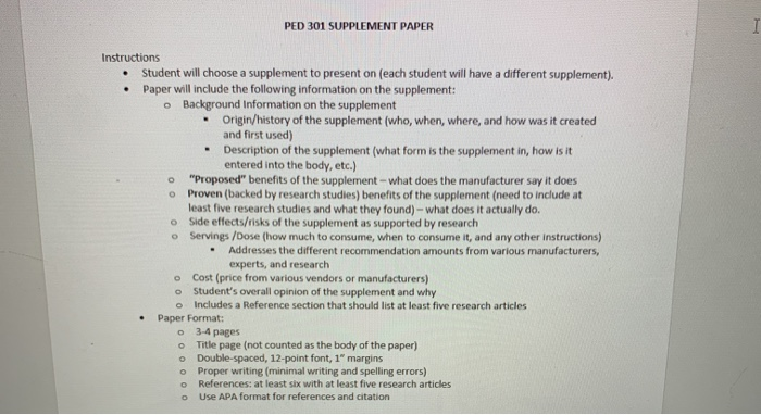 PED 301 SUPPLEMENT PAPER Instructions • Student will | Chegg.com