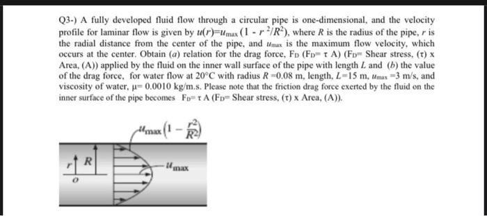 Solved Q3-) A fully developed fluid flow through a circular | Chegg.com