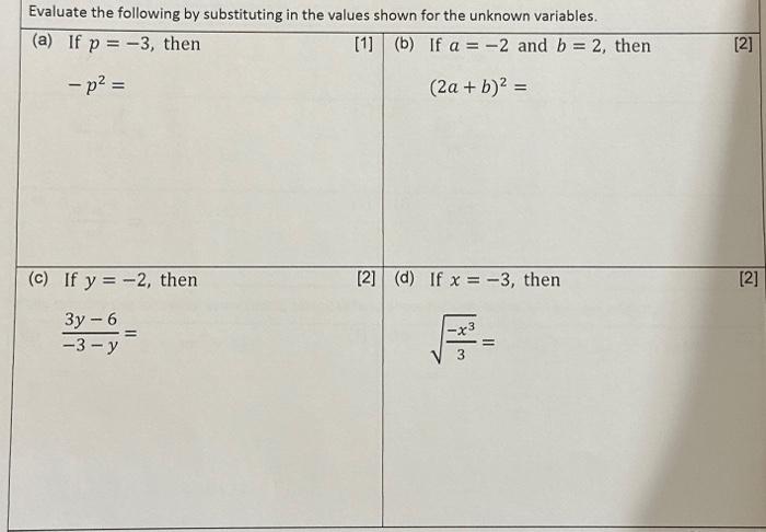 Solved Evaluate the following by substituting in the values | Chegg.com