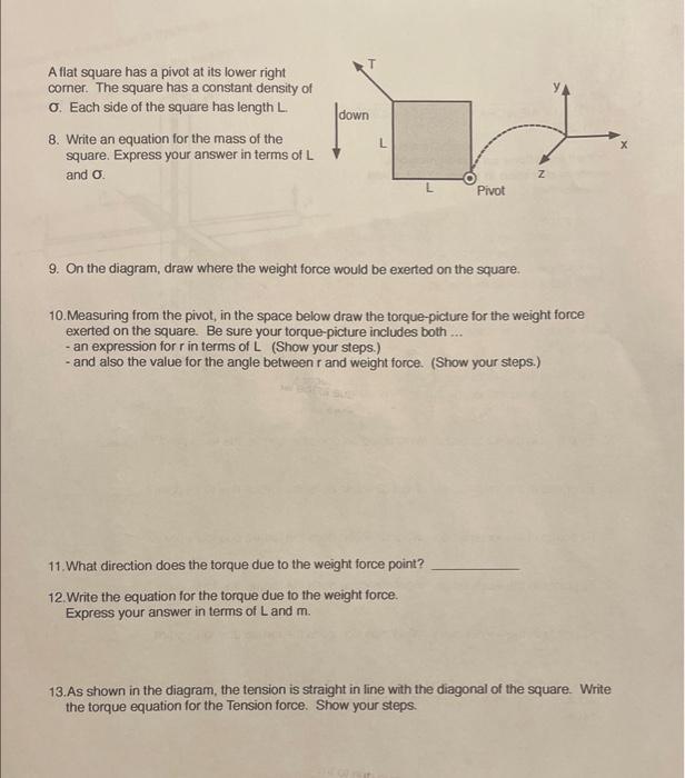 Solved A flat square has a pivot at its lower right comer. | Chegg.com