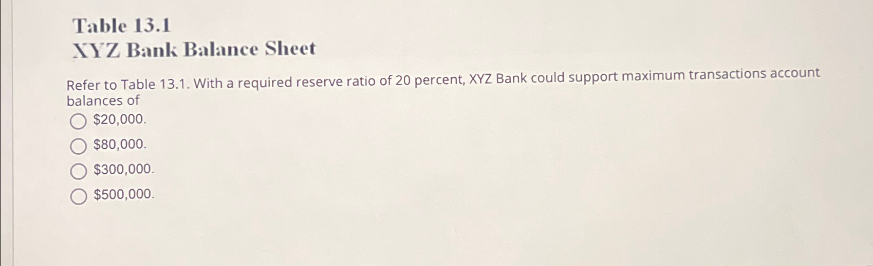 Solved Table 13.1XYZ Bank Balance SheetRefer to Table 13.1. | Chegg.com
