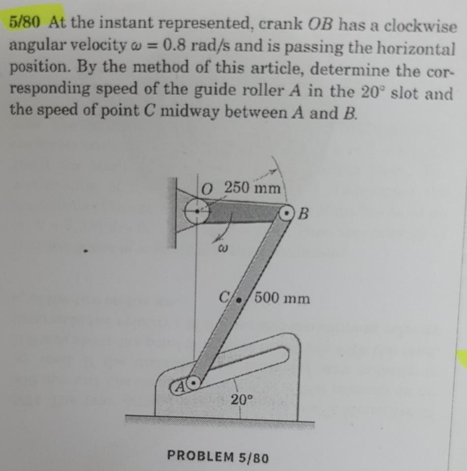 Solved 5/80 At the instant represented, crank OB has a | Chegg.com