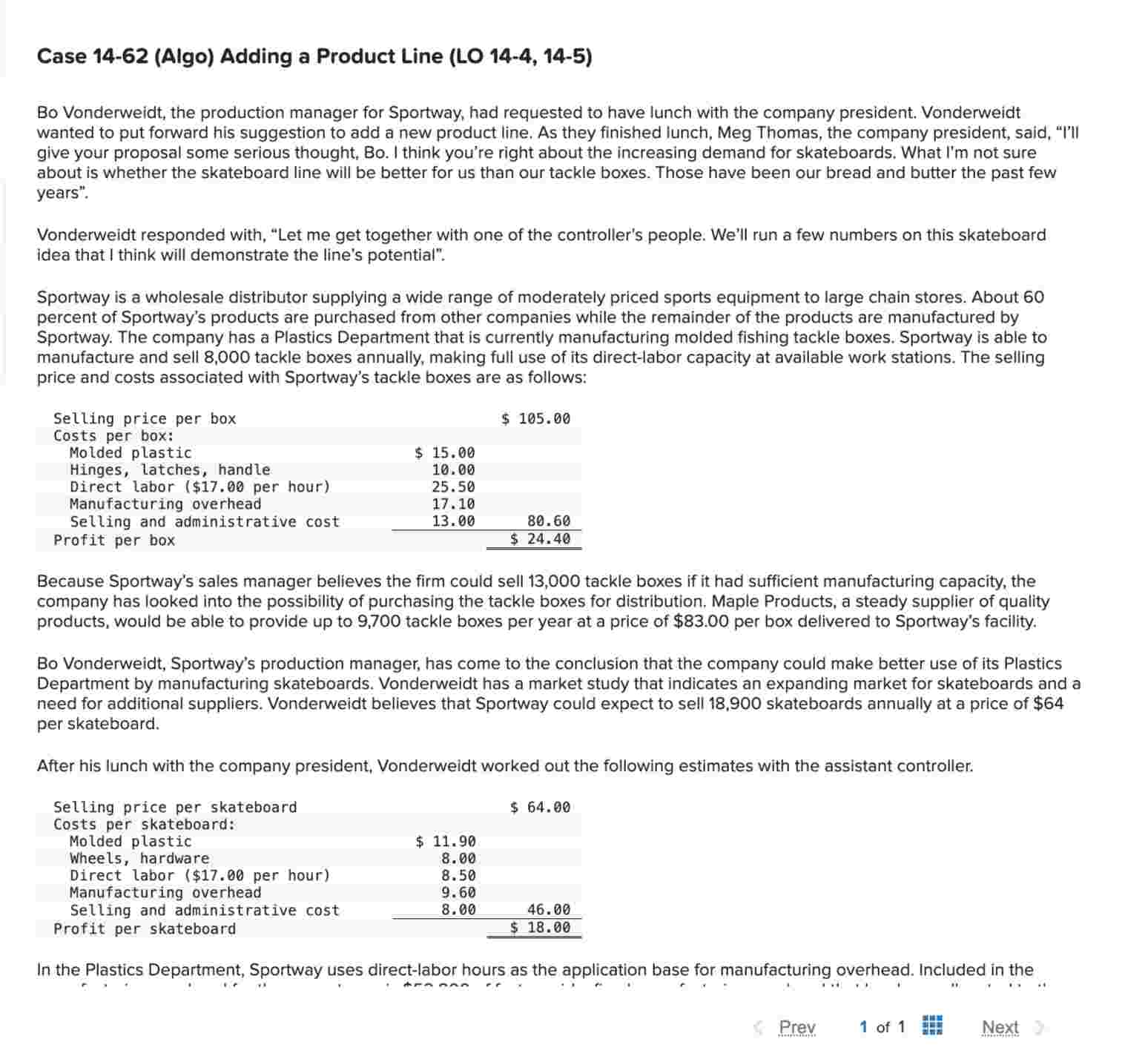 Solved Case 14-62 (Algo) ﻿Adding a Product Line (LO | Chegg.com