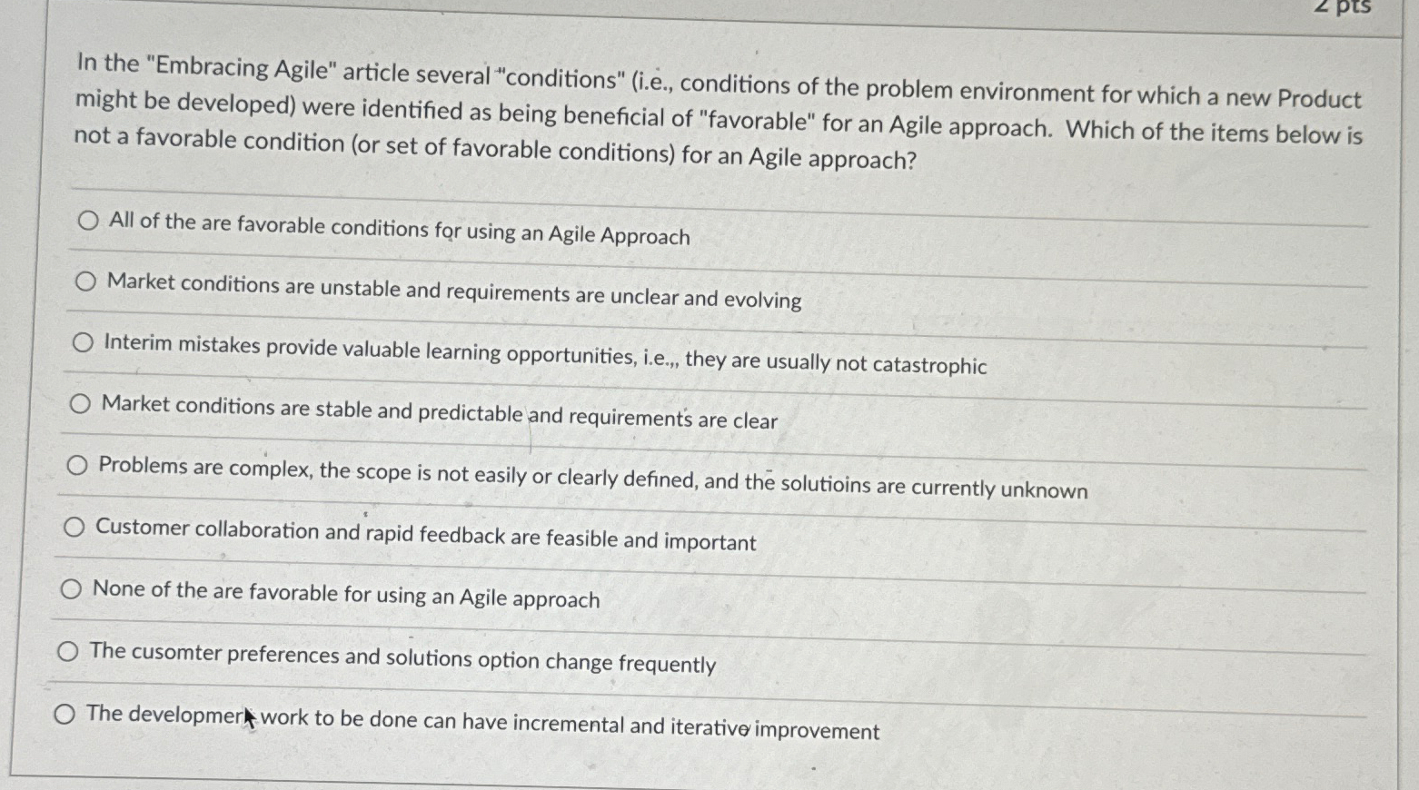 Solved In the "Embracing Agile" article several "conditions" | Chegg.com