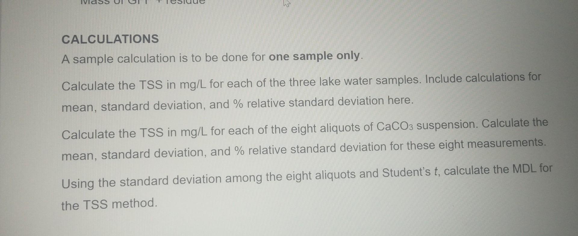Solved CALCULATIONS A sample calculation is to be done for | Chegg.com