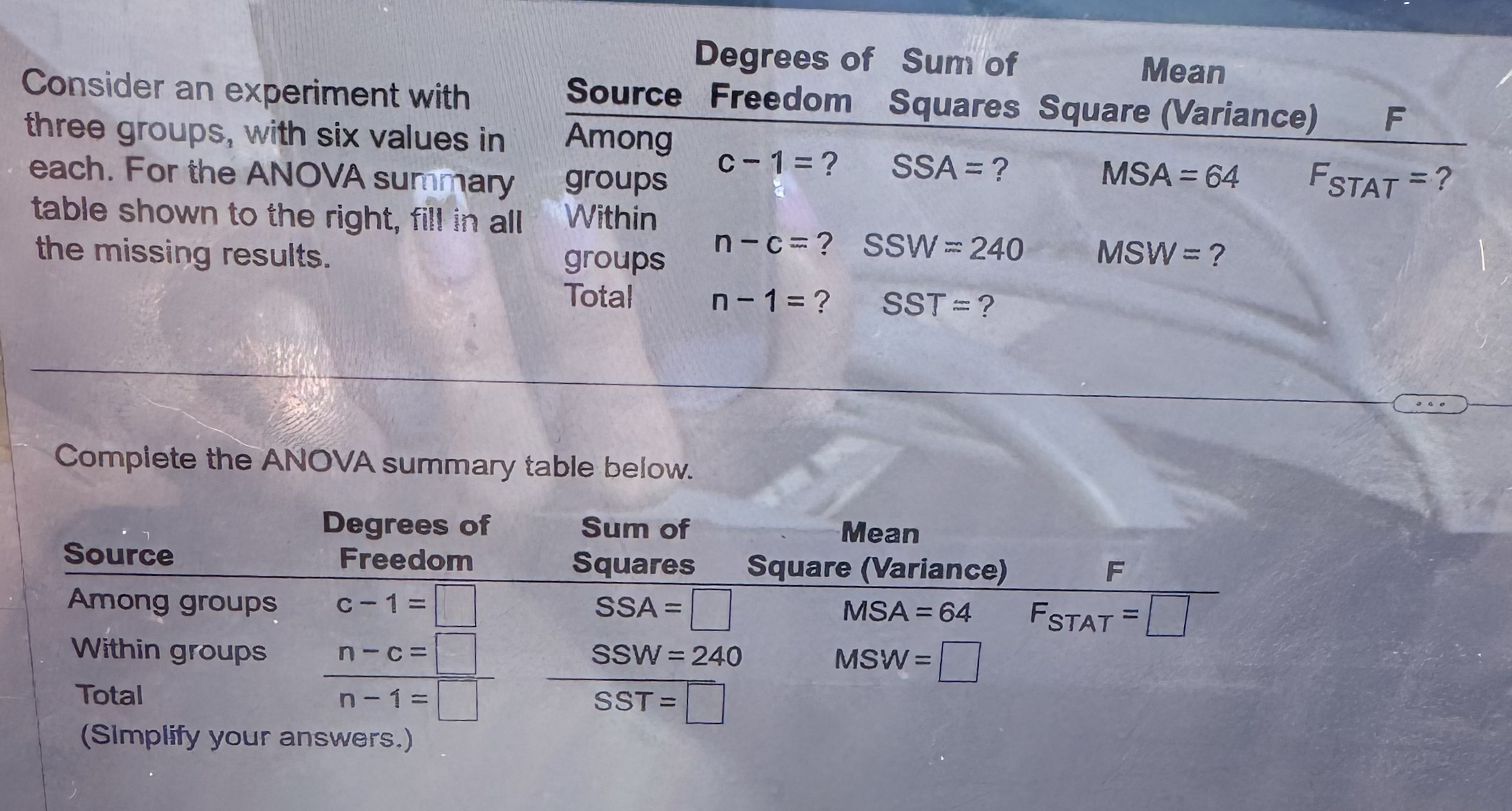 \table[[Consider an experiment | Chegg.com