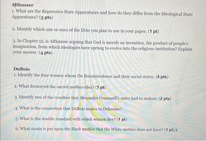 Solved Althusser 1. What are the Repressive State | Chegg.com