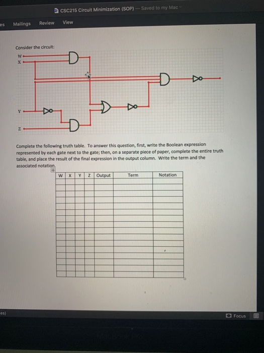 Solved CSC215 Circuit Minimization (SOP) -- Saved to my Mac | Chegg.com