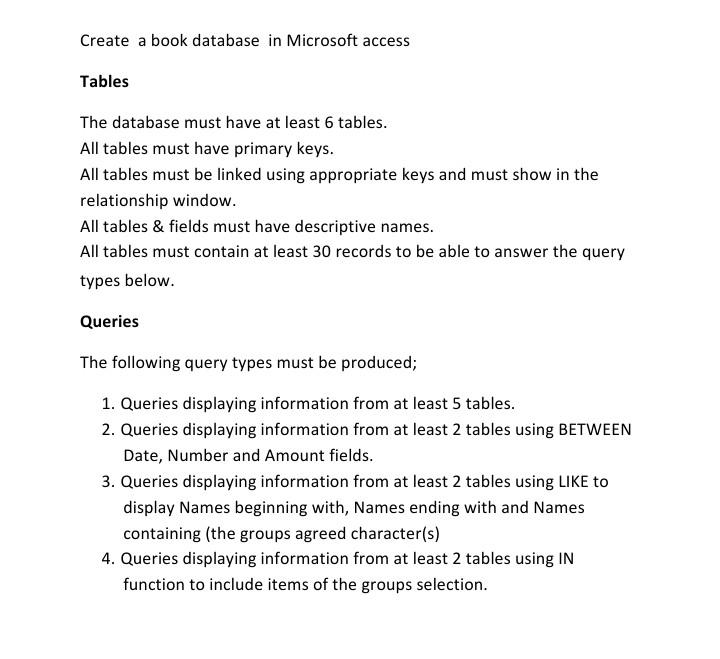 Solved Create a book database in Microsoft access Tables The | Chegg.com Solved Create a book database in Microsoft access Tables The | Chegg.com