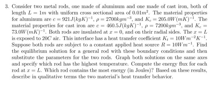Solved 3. Consider two metal rods, one made of aluminum and | Chegg.com
