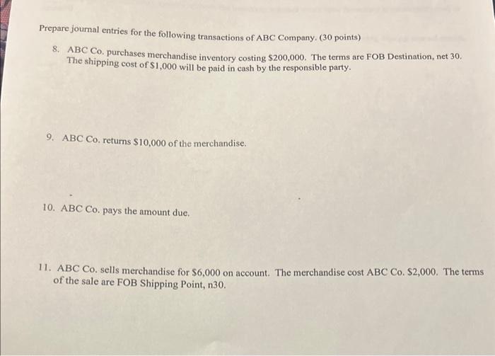 Solved Prepare joumal entries for the following transactions | Chegg.com