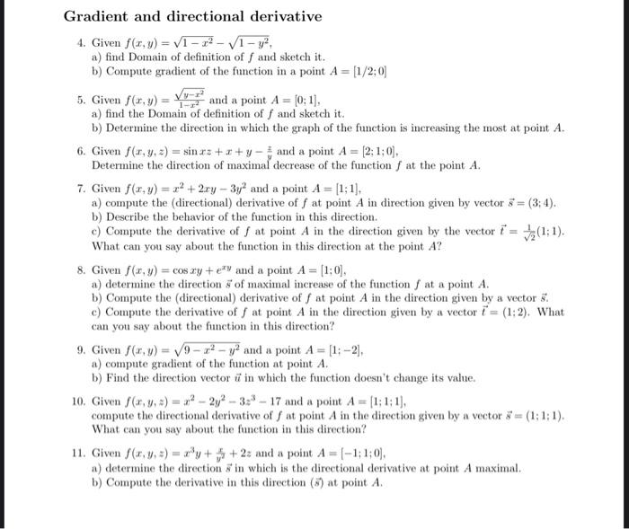 Solved Gradient and directional derivative 4. Given | Chegg.com