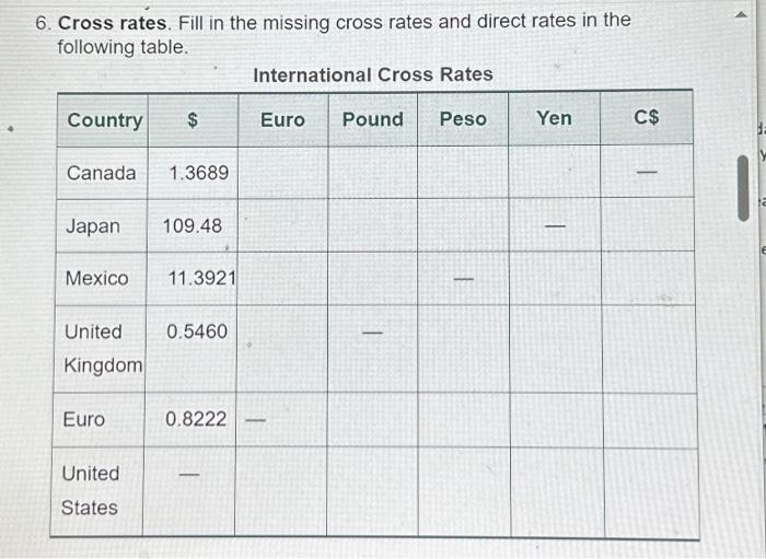 Solved 5. Cross rates. Fill in the missing cross rates and | Chegg.com