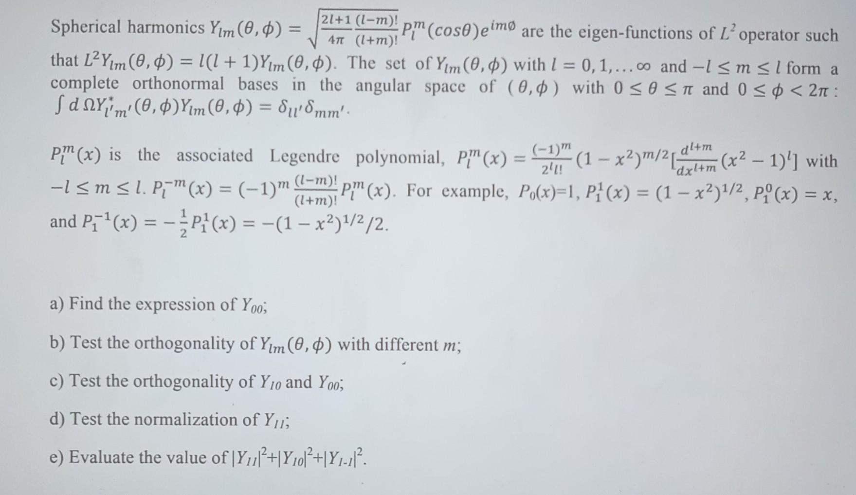 Solved Spherical harmonics | Chegg.com