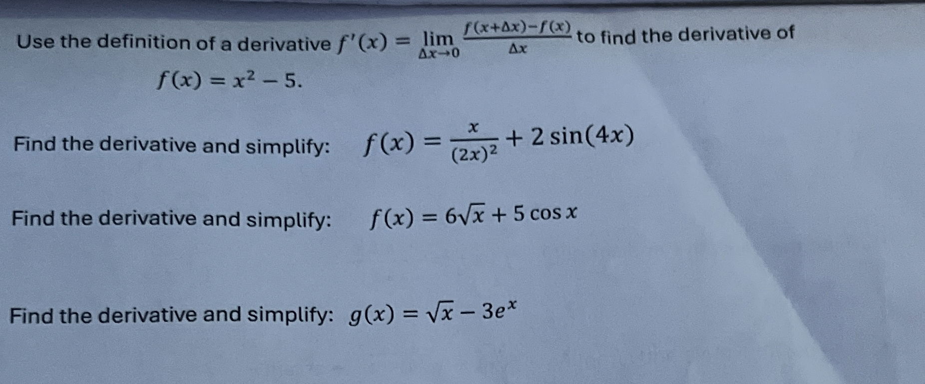 Solved Use the definition of a derivative | Chegg.com