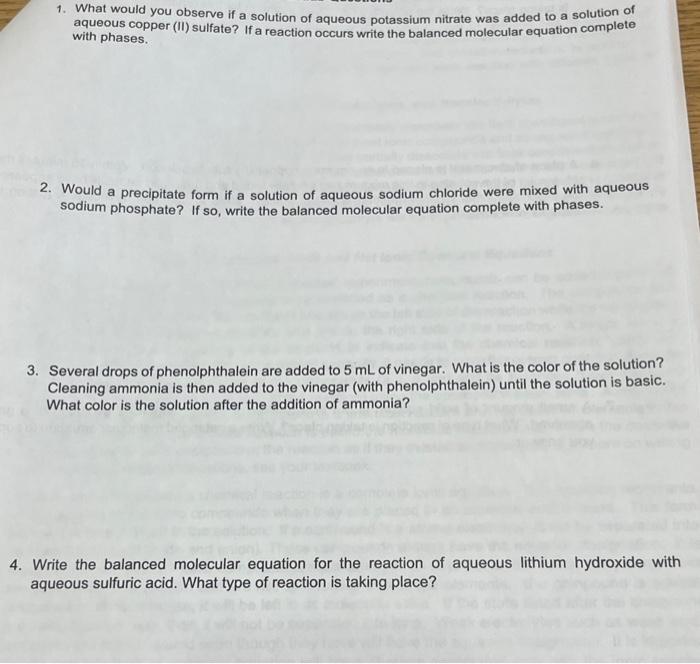 Solved 1 What Would You Observe If A Solution Of Aqueous