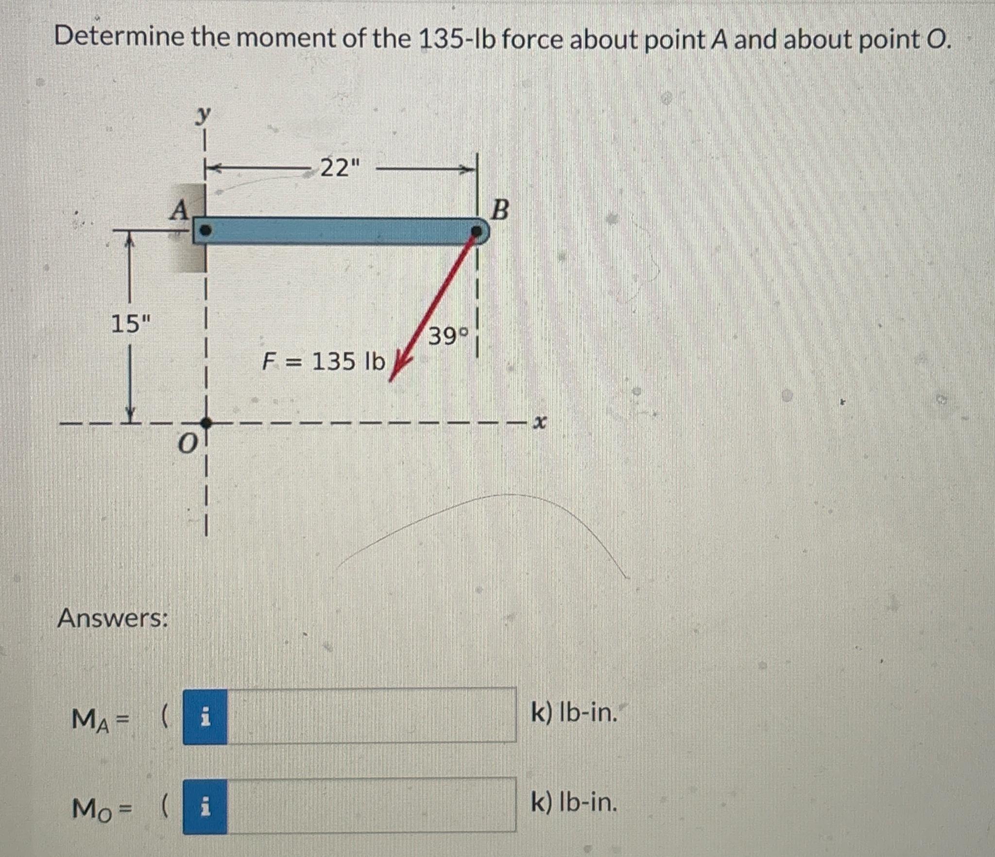 Solved Determine the moment of the 135-lb ﻿force about point | Chegg.com