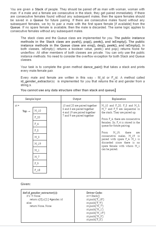 Solved You are given a Stack of people. They should be | Chegg.com