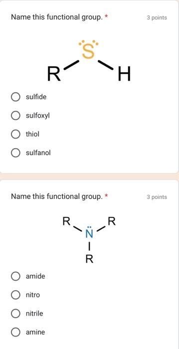 Solved Name this functional group. * sulfide sulfoxyl thiol | Chegg.com